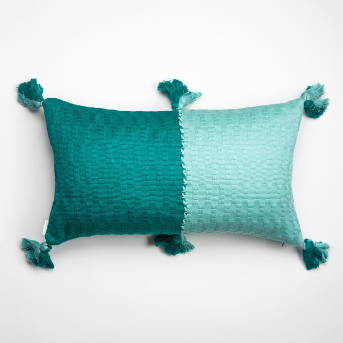 Antigua Jade and Faded Aqua Color Block Handwoven Cotton Throw Pillow Throw Pillows by Archive ...