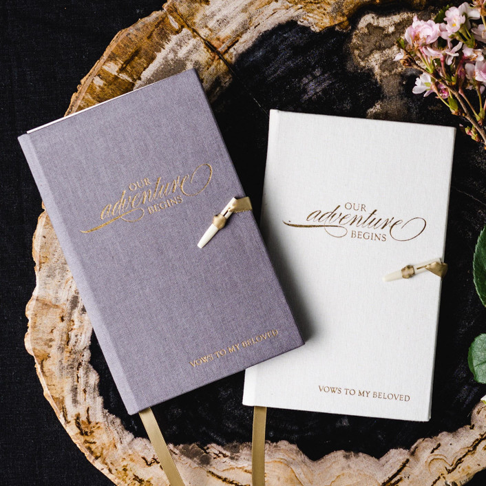 Our Adventure Begins - Set of 2 Vow Books - Grey + White Wedding Vow ...