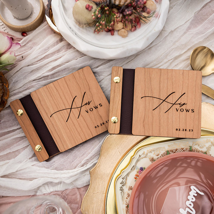 His and Her Elegant Wedding Vow Books | Cherry Wood | 4" x 5" | Set of ...