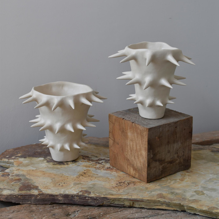 Handmade Spikes White Ceramic Flower Vase V Vases by OWO Cerámica | Minted