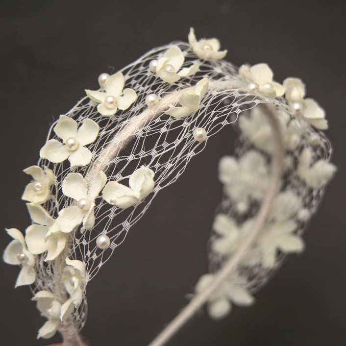 Ivory Net Headband With Flowers Hair accessories by BE something new ...