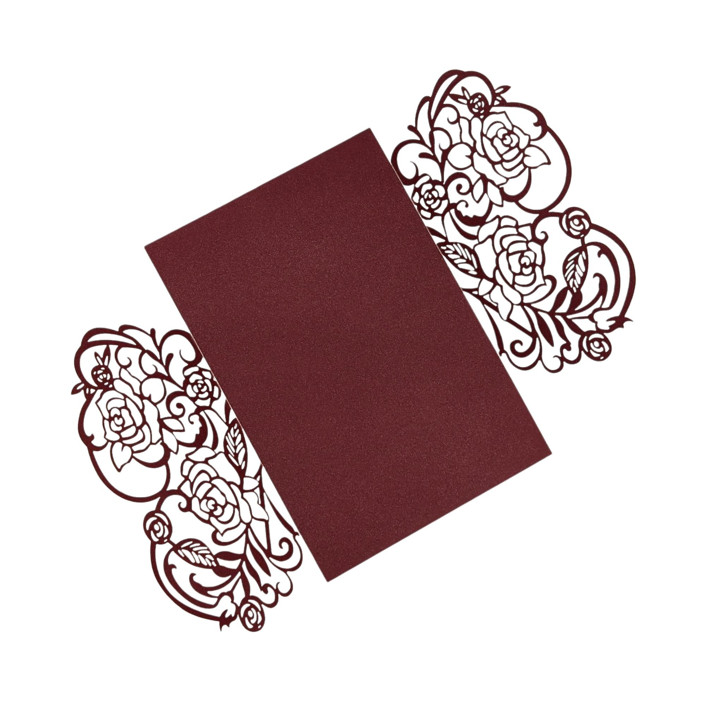 Burgundy Laser Cut Gatefold (Set of 10) Invitation Pockets by Caroline ...