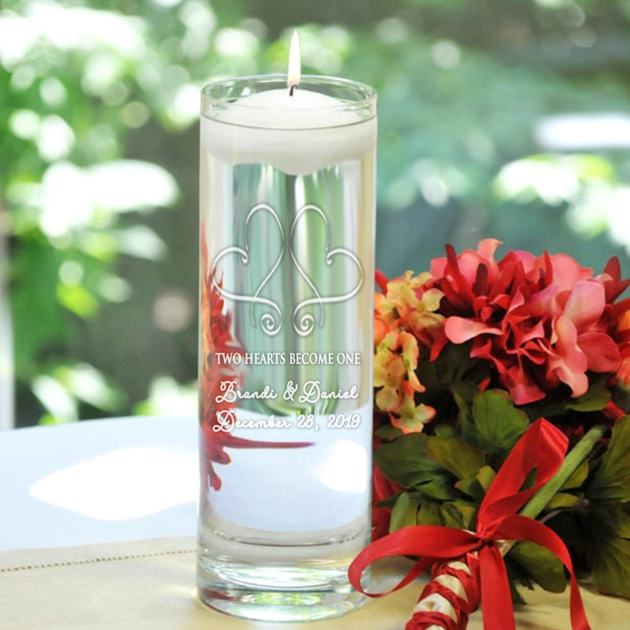 Custom Engraved Personalized Floating Unity Candle Vase Whimsical Hearts Candles by Great Little Favor Co Minted
