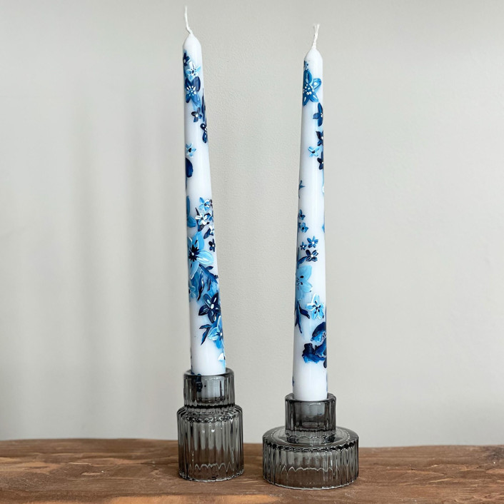 Blue and White Chinoiserie Hand-Painted Taper Candles, Set of 2 Candles ...