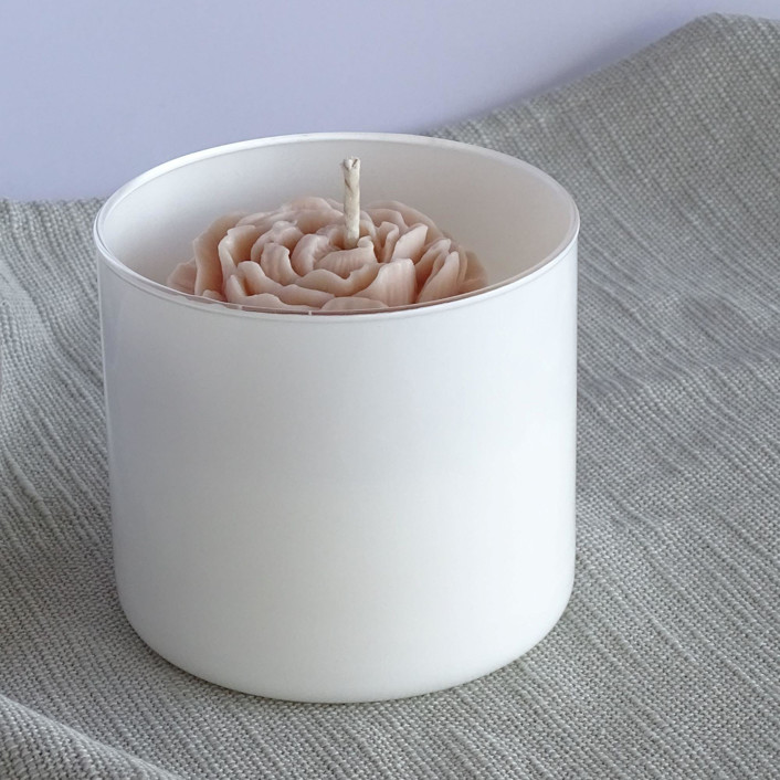White Glass Peony Candle (Tan) Candles by LiveYoung Candle Co. | Minted