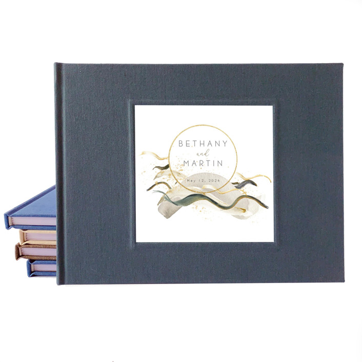 Custom Wedding Guest Book · Golden Watercolor Splash · Dark Gray Linen ...