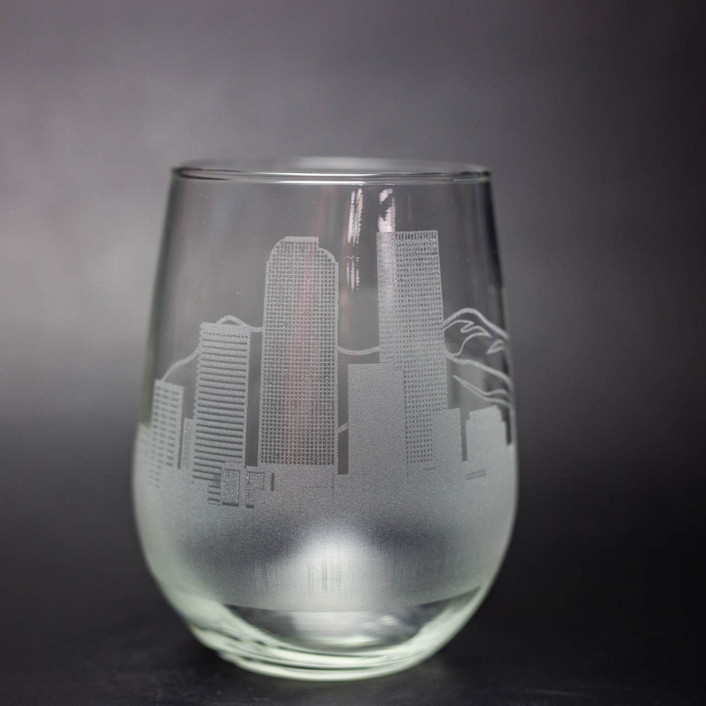 Denver, Colorado Skyline Stemless Wine Glass Drinkware by stephanie miller 1 | Minted