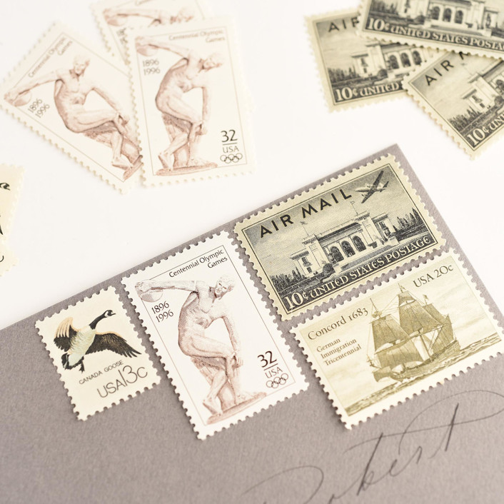 Black and White Vintage Postage Set // Set of 5 // $.75 in postage per ...