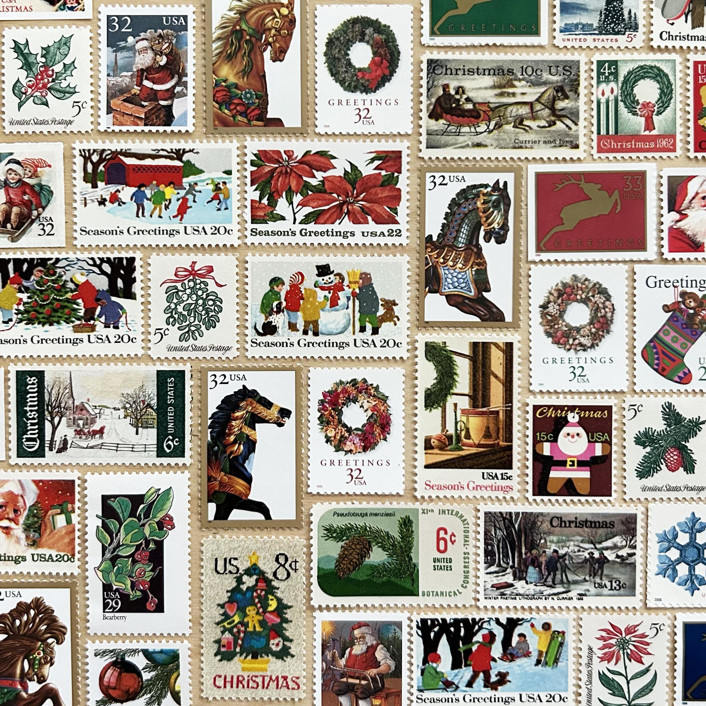 78 cents . Holiday vintage postage stamp variety pack . Set of 5 ...