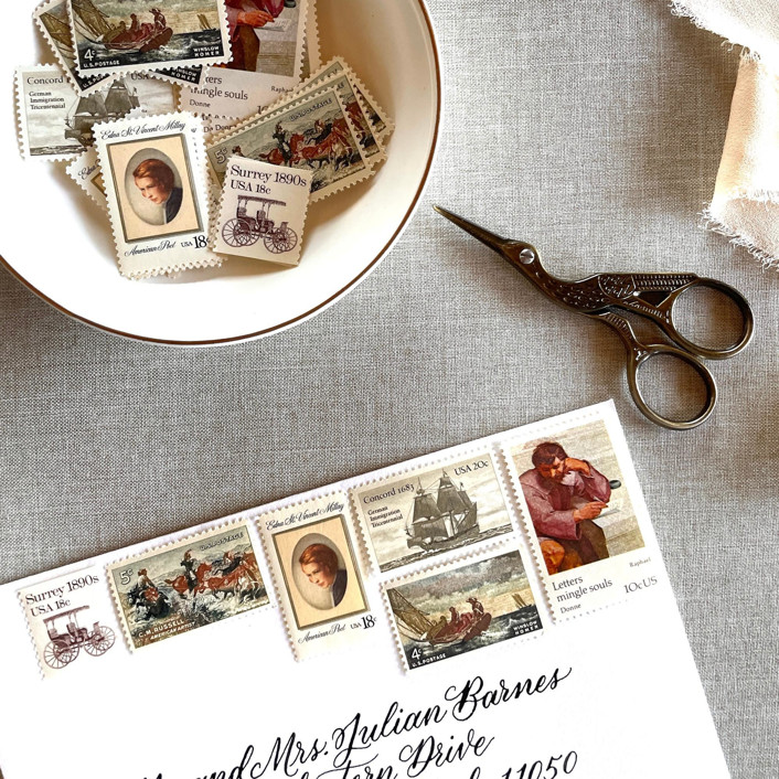 Neutral Vintage Postage, 10 Sets Postage Stamps by Jennifer Kramer | Minted