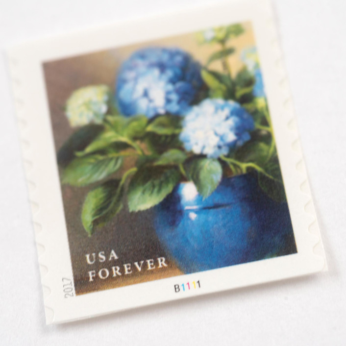 Blue Hydrangea in Blue Vase Forever Stamp // Set of 10 Postage Stamps ...