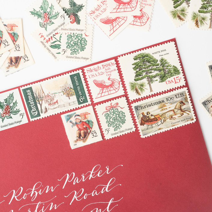 Winter Wonderland Vintage Postage Set // Set of 5 // UNUSED // Sleigh ...