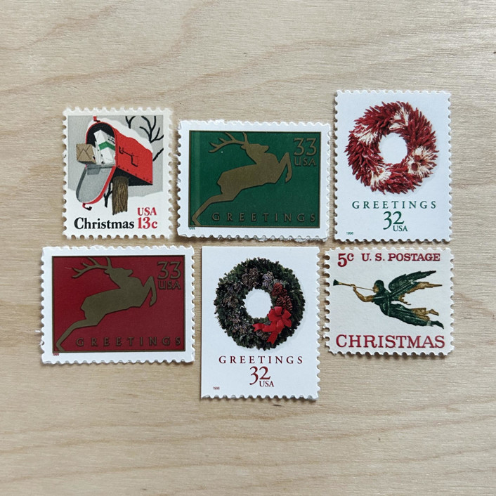 75 cents . Christmas Wreath Vintage Postage Stamps . Set of 5 Postage ...