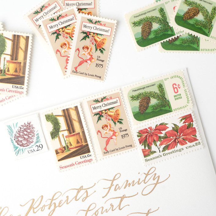 Poinsettias & Angels Vintage Holiday Postage Set // UNUSED // Red ...