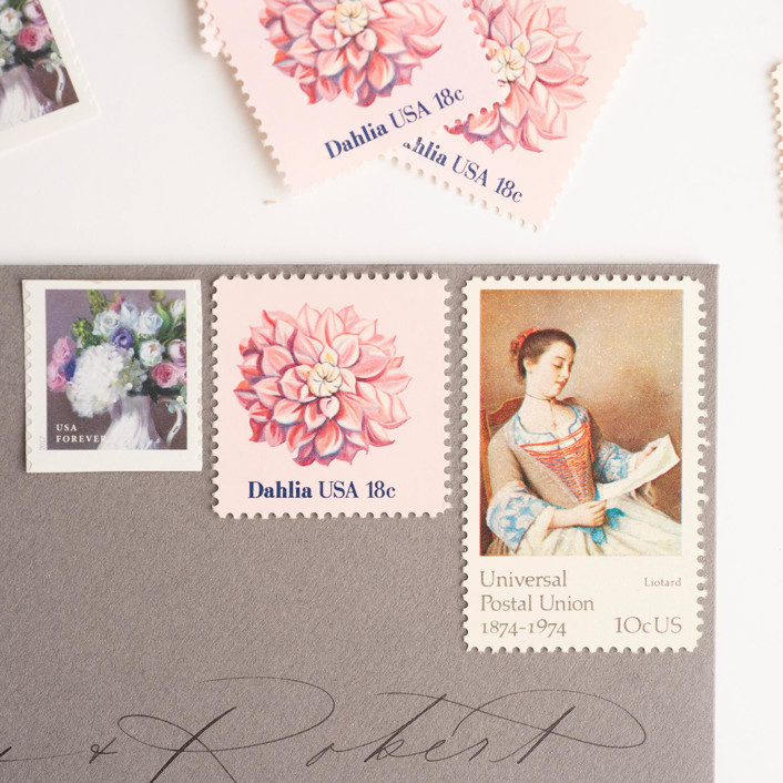 Pink and Purple Floral Postage Set // Set of 5 // $1.06 in postage ...