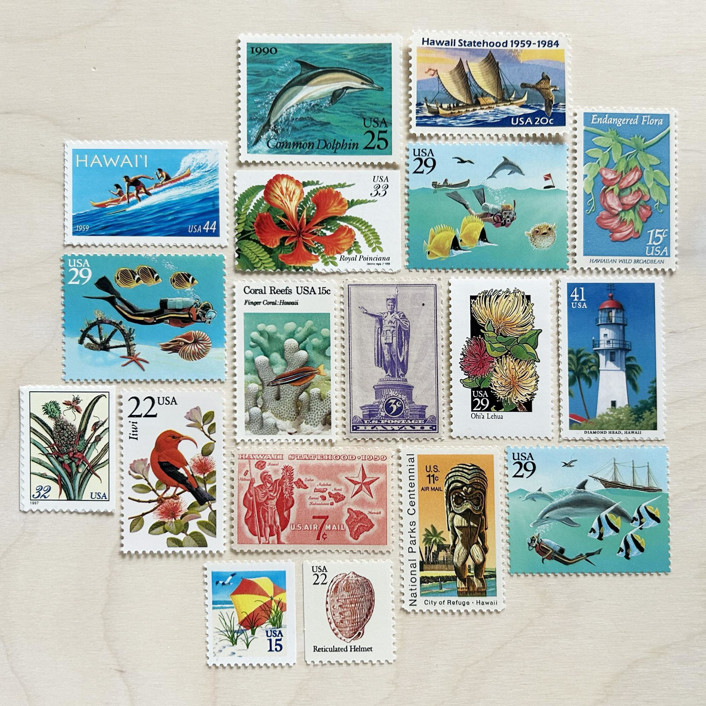 78 cent . Hawaii vintage postage stamp variety pack . Set of 5 Postage ...