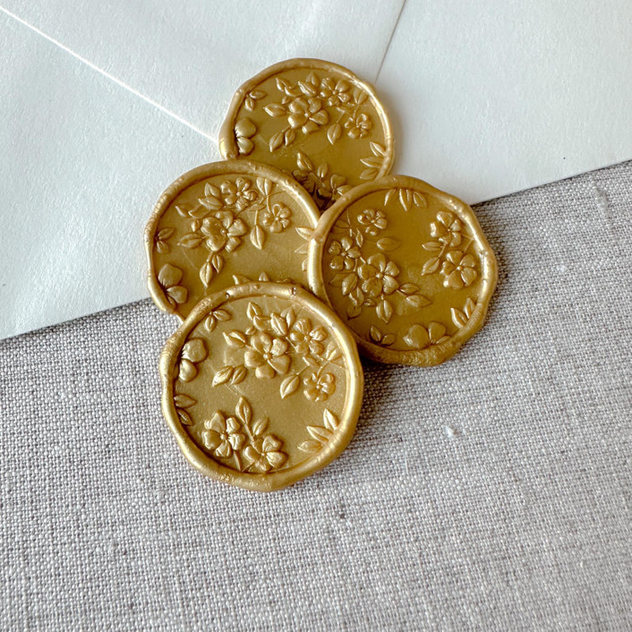 Classic Gold floral pattern 3D wax seal stickers | Set of 10 Wax Seals by Maria Ferrer G. | Minted