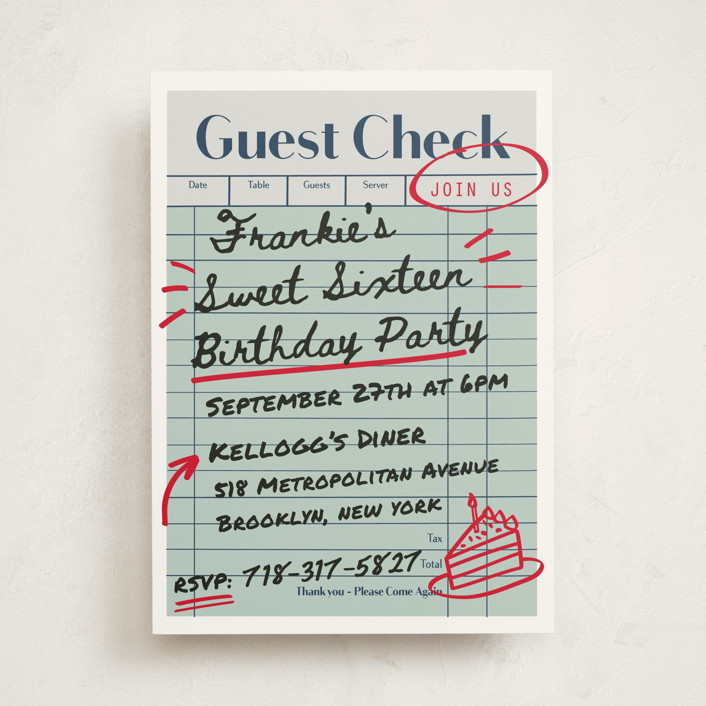 guest check Sweet Sixteen Party Invitations by Jennifer Lew | Minted