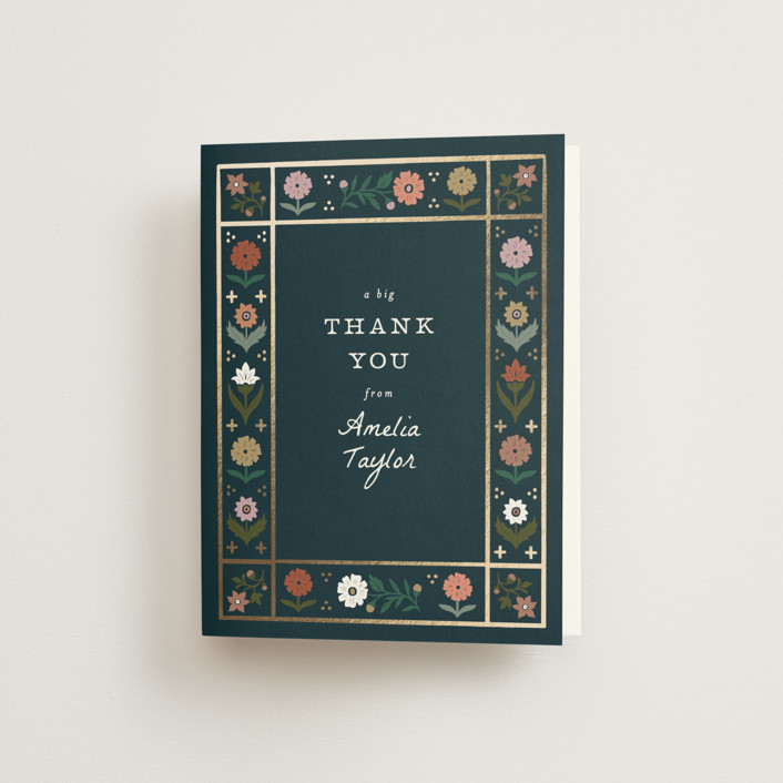 Floral Grid Border Foil-Pressed Bridal Shower Thank You Cards by ...
