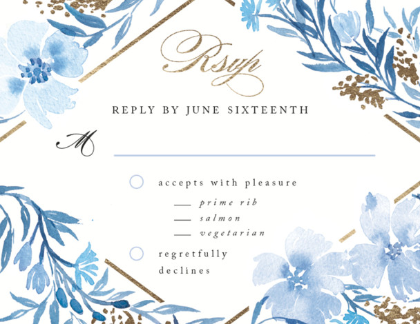 Poetic Blue Foil-Pressed RSVP Cards by Qing Ji | Minted