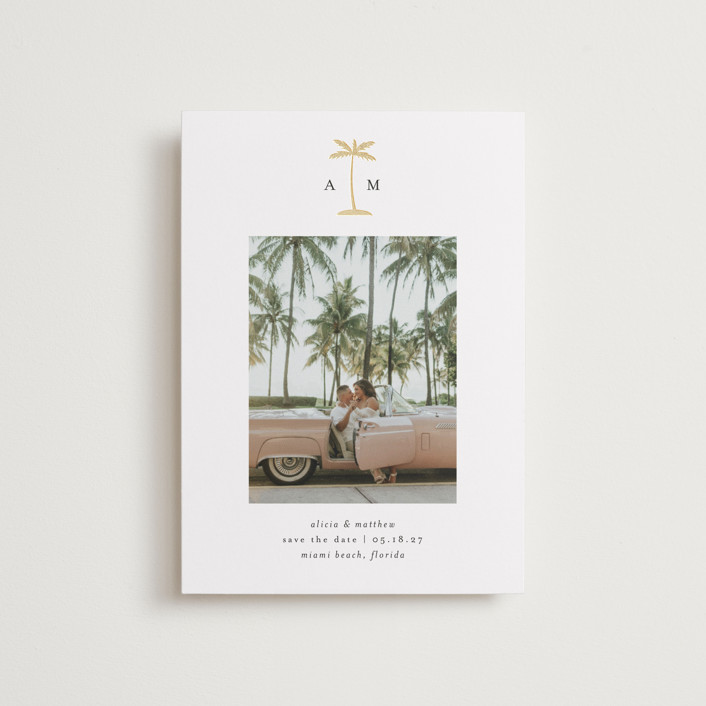 Palm Tree Foil-Pressed Save the Date Postcards by Heather Schertzer ...