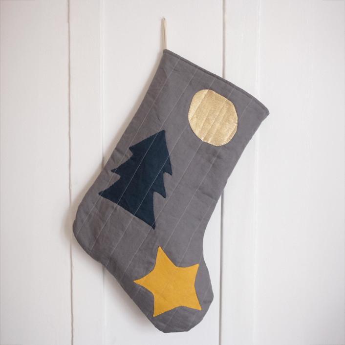 Charcoal Quilted Stocking with Multi-Color Appliqué Details No.2 ...
