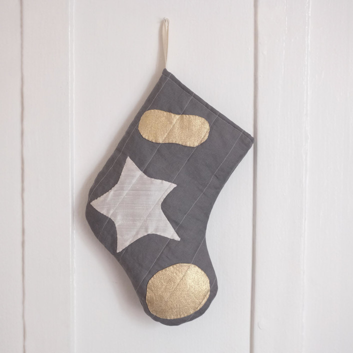 Small Charcoal Quilted Stocking with Multi-Color Appliqué Details ...