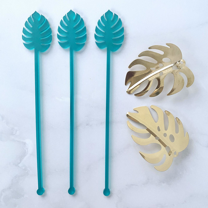 Monstera Stir Sticks - Frosted Teal (Set of 25) Stir Sticks by Atomic ...