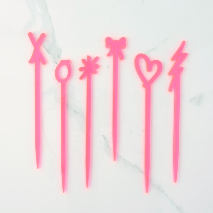 Hand Drawn Love Stir Sticks, Fluorescent Pink, Set of 6 Stir Sticks by ...