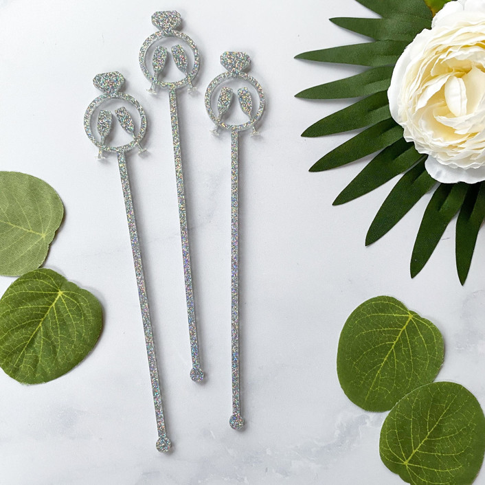 Diamond Ring Stir Sticks - White Glitter (Set of 25) Stir Sticks by ...