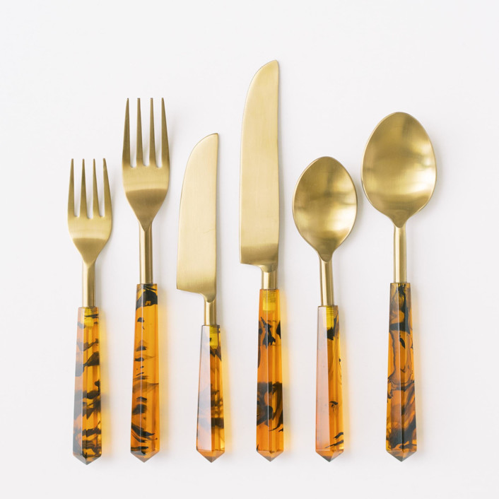 PRISM FLATWARE // 6 PIECE SET IN TORTOISE + GOLD Wedding Flatware by ...