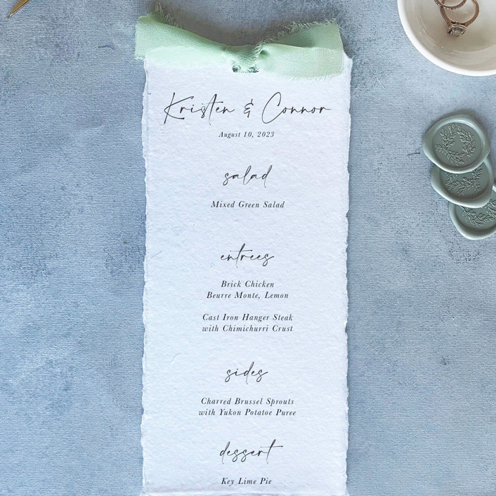 Handmade Paper Menus With Sage Green Bow | Set Of 10 | Custom Text ...