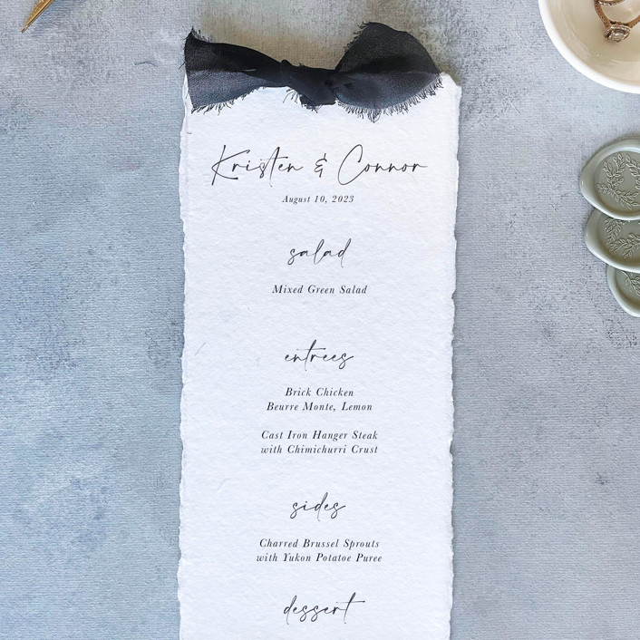 Handmade Paper Menus With Black Bow | Set Of 10 | Custom Text Menus by ...