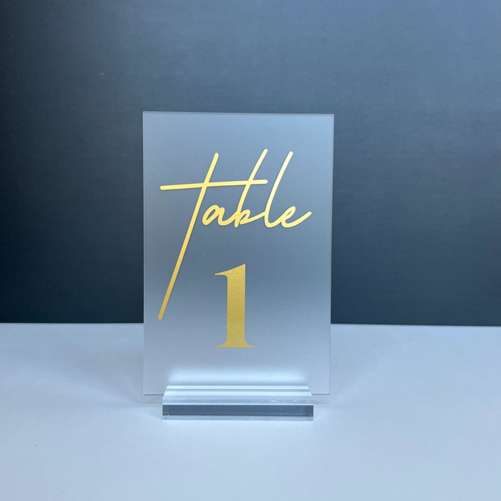 Frosted Acrylic Table Number, Gold Lettering And Clear Acrylic Base ...