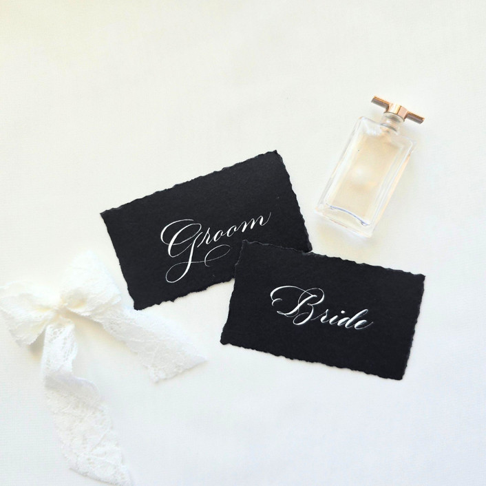 Custom Calligraphy Place Cards- Black Hand-torn Paper- Set of 10 Place ...