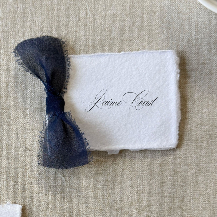 Handmade Paper Place Cards with Navy Bow | Set of 10 | Custom Text ...