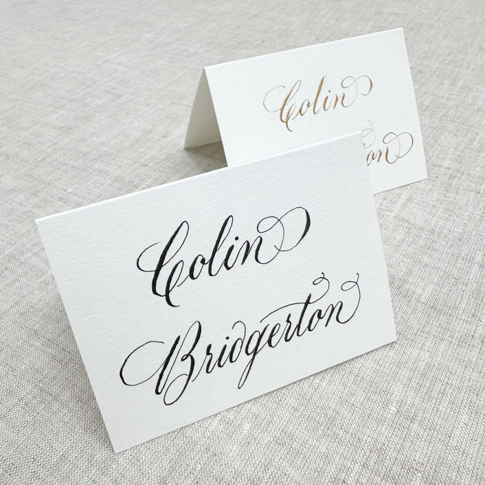 Custom calligraphy place cards | White tent place cards | Copperplate ...