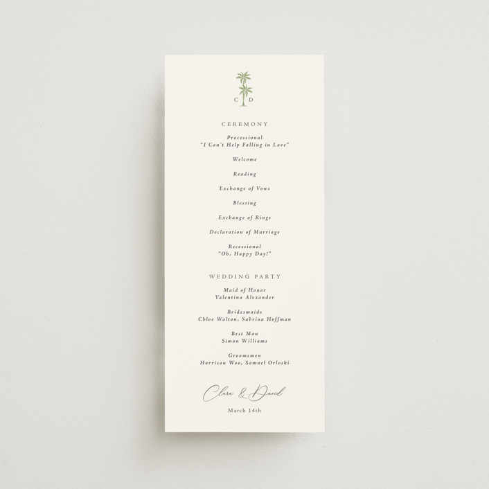 Palm Monogram Wedding Programs by Olivia Raufman | Minted