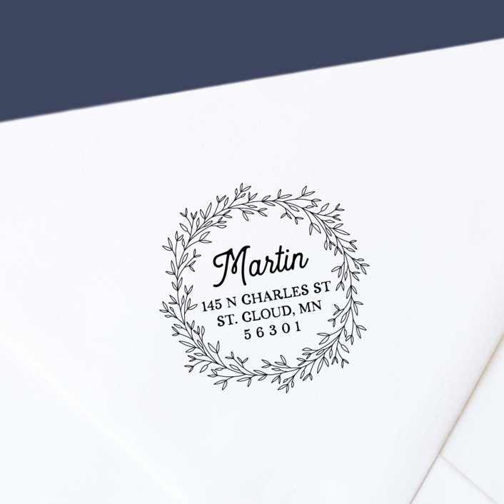 Custom Self-Inking Return Address Stamp | Hand-Drawn Wreath Address ...