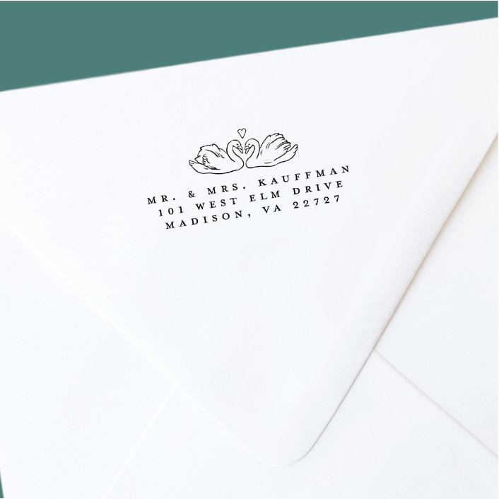 Custom Return Address Stamp | Swans with Heart | Romantic Garden ...