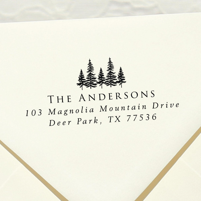 Evergreen trees address stamp | Self Inking Return Address Stamp ...