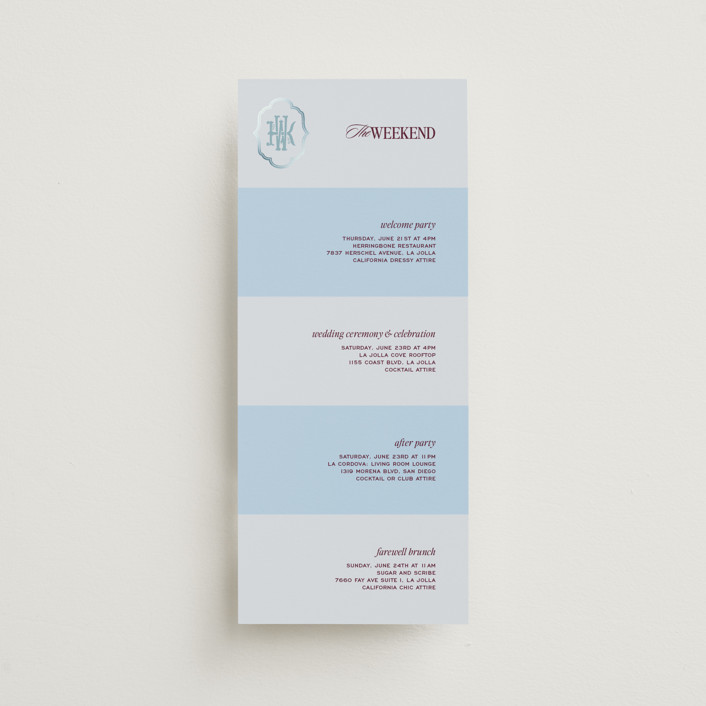 Modern Vintage Foil-Pressed Tall Wedding Weekend Itinerary Cards by ...